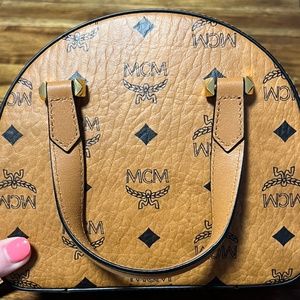 MCM | Bags | Rare Mcm Signature Cognac Diamond Logo Leather Mini Round ...